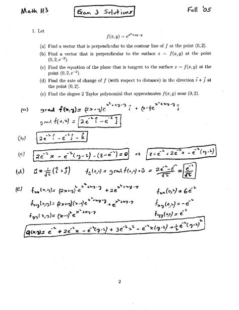 Exam 3 Solutions For Calculus Iii Multivariable Math 113 Exams Advanced Calculus Docsity