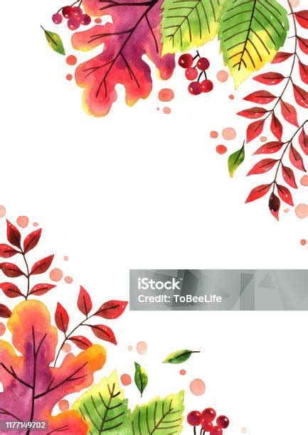 달콤한 색상 단풍 프레임 수채화 손 그림 장식 가을 축제에 가을에 대한 스톡 벡터 아트 및 기타 이미지 가을 잎 수채화