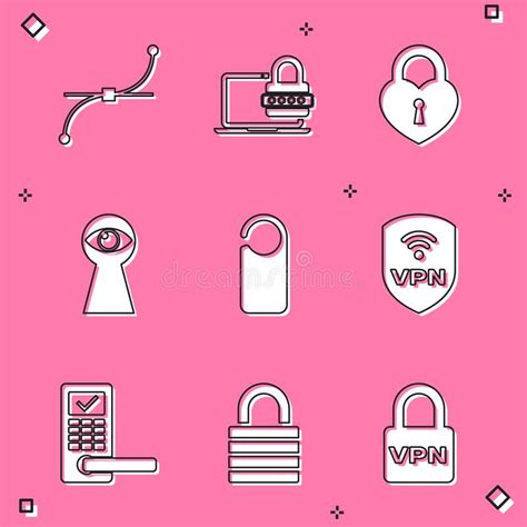 Set Bezier Curve Laptop With Password Castle In The Shape Of Heart Keyhole Eye Please Do Not