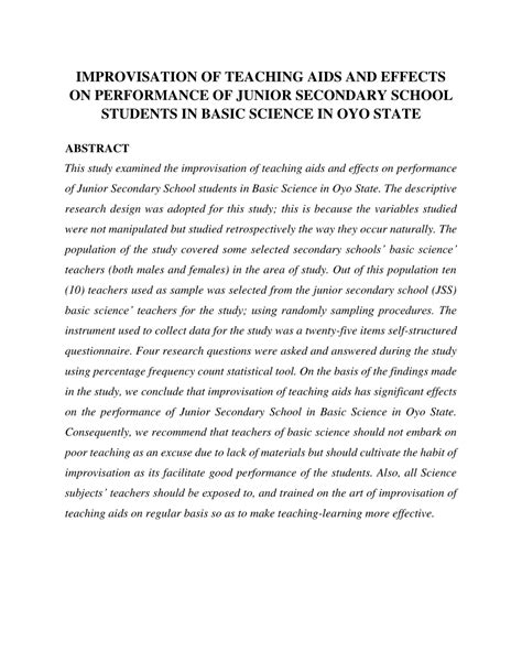 pdf improvisation of teaching aids and effects on performance of