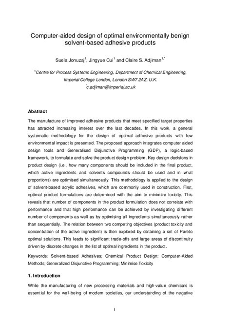 Pdf Computer Aided Design Of Optimal Environmentally Benign Solvent Based Adhesive Products
