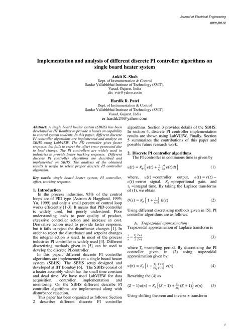 pdf implementation and analysis of different discrete pi controller algorithms on single board