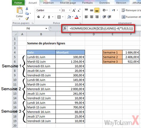 Somme De Plusieurs Lignes Sur Excel WayToLearnX