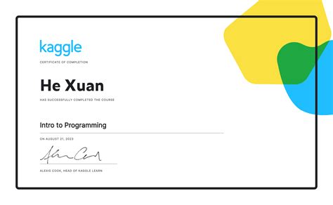 he xuan completed the intro to programming course on kaggle