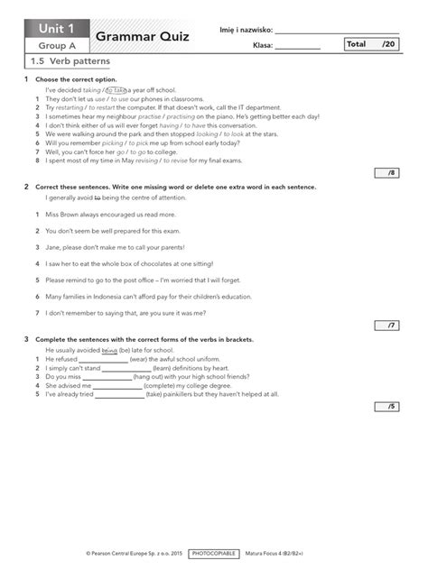 grammar quiz lesson 1 5 group a pdf grammar syntax