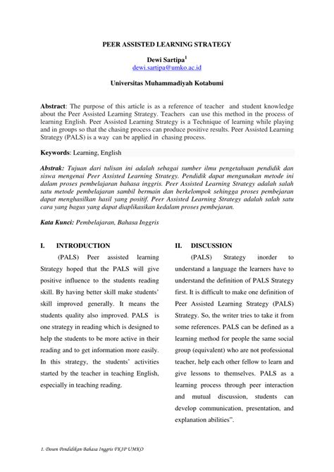 Pdf Peer Assisted Learning Strategy