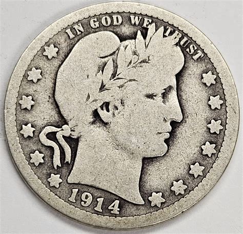 1914 Barber Quarter Very Good Mount Vernon Coin
