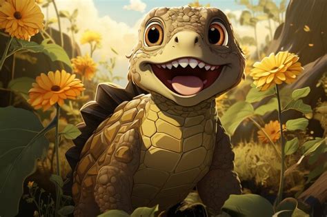 Premium Photo Playful Turtle In A Sunflower Garden Premium Photo Playful Turtle In A Sunflower Garden