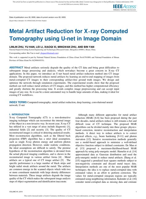 Pdf Metal Artifact Reduction For X Ray Computed Tomography Using U