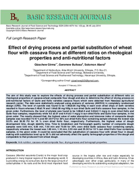Pdf Effect Of Drying Process And Flour With Cassava Flours At Different Ratios Properties And Anti