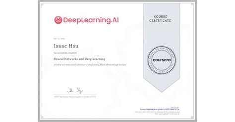 Completion Certificate For Neural Networks And Deep Learning Isaac Hsu