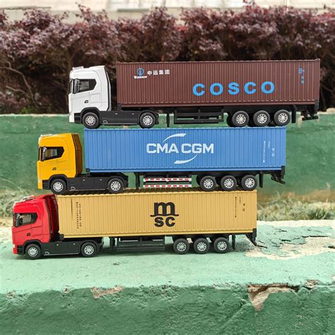 150 합금 다이캐스트 대형 트럭 모델 자동차 장난감 컨테이너 소리와 빛을 끌어당김 운송 차량 어린이 티몬