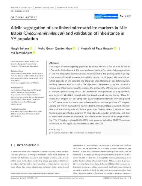 Pdf Allelic Segregation Of Sex‐linked Microsatellite Markers In Nile Tilapia Oreochromis