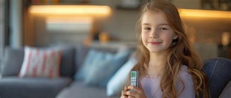 Premium Photo Girl Using An Air Conditioner Remote Control