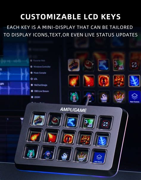 fifine ampligame stream deck lcd key console stream controller customizable deck with monitor