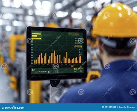 Engineers Inspect Digital Dashboard With Real Time Manufacturing Data