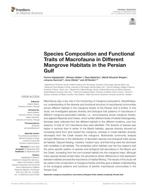 Pdf Species Composition And Functional Traits Of Macrofauna In