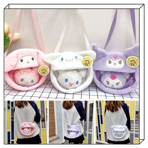 Sanrio 마이 멜로디 쿠로미 시나모롤 핸드백 가을 겨울 지퍼 만화 자수 크로스 바디 백 귀여운 로소 봉제 보관 가방