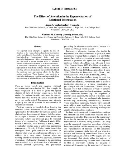 Pdf The Effect Of Attention In The Representation Of Relational