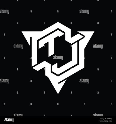 Tj Letter Logo Monogram Hexagon Shape With Triangle Outline Gaming Style Design Template Stock