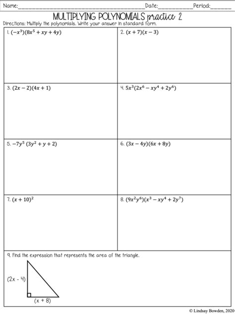 Multiplying Polynomials Notes And Worksheets Lindsay Bowden