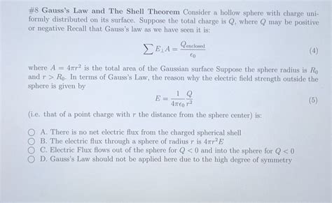 Solved 8 Gausss Law And The Shell Theorem Consider A