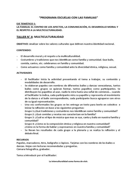 Taller La Multiculturalidad Pdf Venezuela Cocina