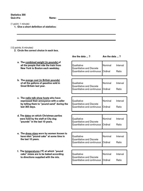 Stat Quiz Set Pdf Standard Deviation Variance
