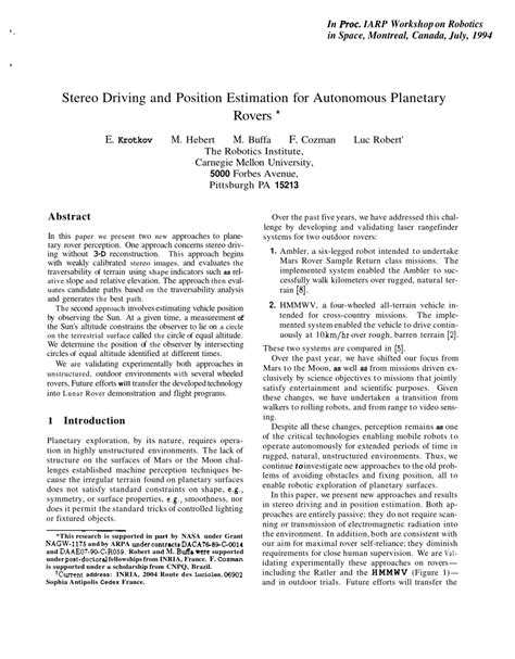 Pdf Stereo Driving And Position Estimation For Autonomous Planetary Rovers
