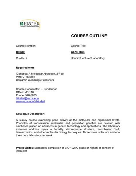 Schedule Of Lecture And Laboratory Sessions