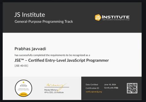 prabhas javvadi on linkedin excited to share that i ve earned my jse certified javascript…