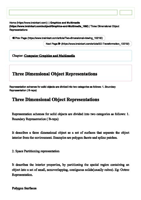 3d Object Representation Home I Graphics And Multimedia I Three Dimensional Object