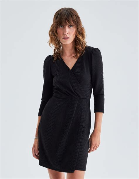 Robe Noire Jacquard Motif Python Femme Ikks