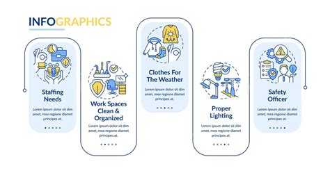 Infographic Template Strategies For Minimizing Workplace Injuries Blue Flow Presentation Vector
