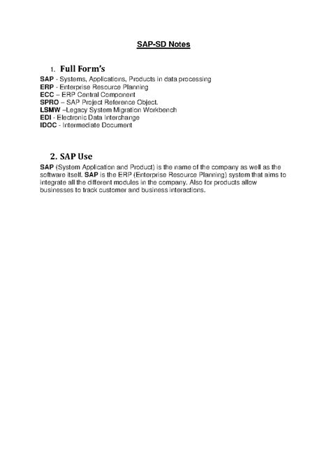 Sap Sd Qrg Sap Sd Notes 1 Full Forms Sap Systems Applications Products In Data