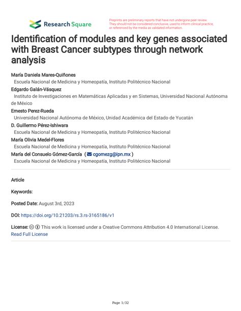 Pdf Identification Of Modules And Key Genes Associated With Breast Cancer Subtypes Through