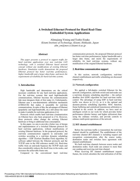 Pdf A Switched Ethernet Protocol For Hard Real Time Embedded System Applications