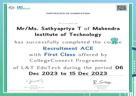 Sathyapriya T On Linkedin I Have Successfully Completed The Recruitment Ace Program With First