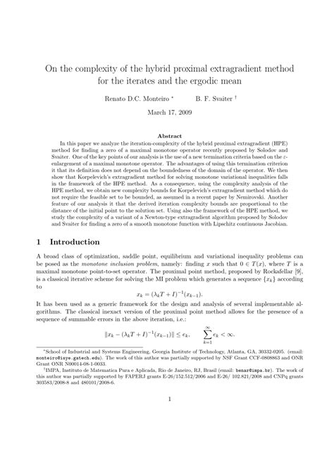 Pdf On The Complexity Of The Hybrid Proximal Extragradient Method For The Iterates And The