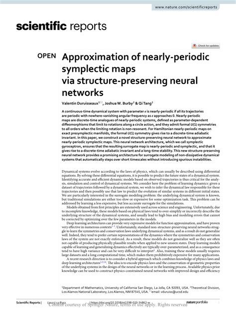 Pdf Approximation Of Nearly Periodic Symplectic Maps Via Structure Preserving Neural Networks