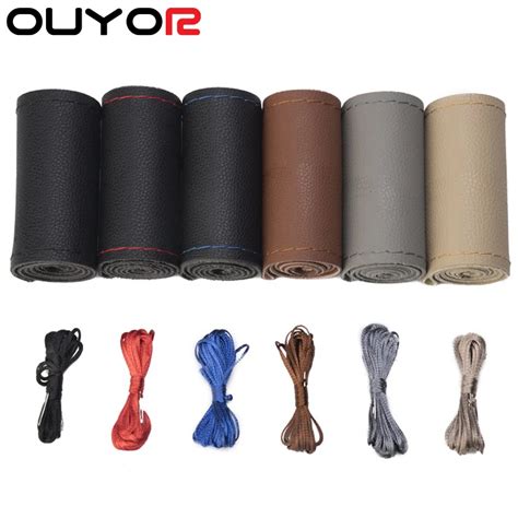 Diy 자동차 가죽 스티어링 휠 커버 스티어링 휠에 브레이드 자동 커버 바늘 및 실 인테리어 액세서리 키트 스티어링 커버