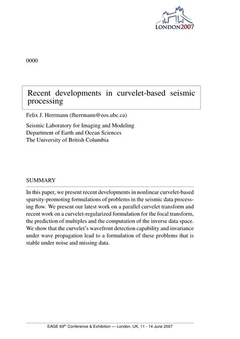 Pdf Recent Developments In Curvelet Based Seismic Processing