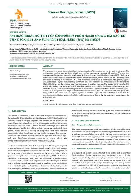 Pdf Antibacterial Properties Of Azolla Pinnata Extracts