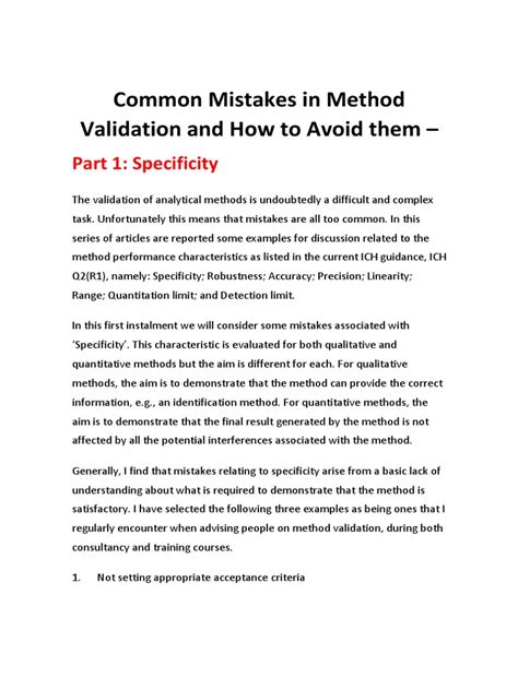 Common Mistakes In Method Validation And How To Avoid Them Pdf