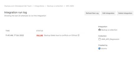 Postmangithub Integration Integration Run Log Consistently Failing