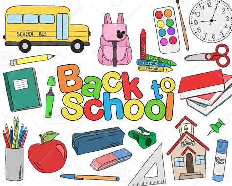 Back To School Clipart Vector Pack Hand Drawn School Clip Art School