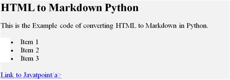 html to markdown python tpoint tech