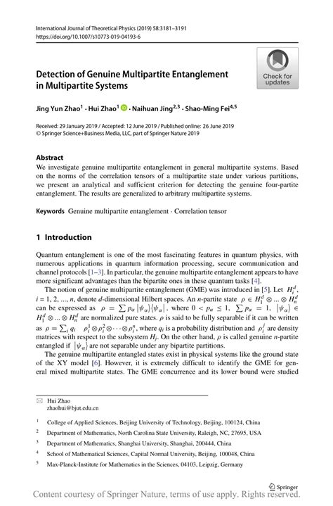 Detection Of Genuine Multipartite Entanglement In Multipartite Systems Request Pdf