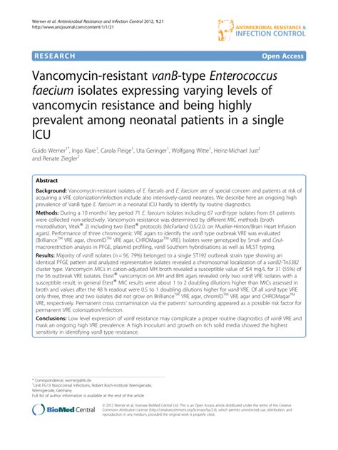 Pdf Vancomycin Resistant Vanb Type Enterococcus Faecium Isolates Expressing Varying Levels Of