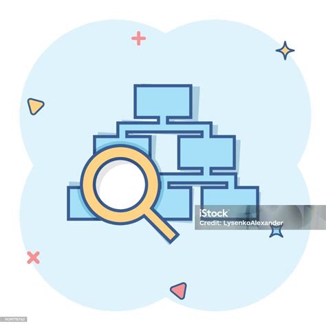 만화 스타일의 계층 다이어그램 아이콘입니다 흰색 고립 된 배경에 구조 검색 만화 벡터 그림 조직 워크플로 우플로 시작 효과
